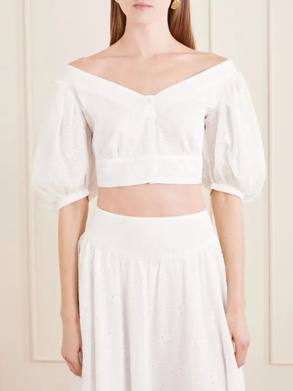 Thierry Colson Clara Embroidered Cotton-voile Off-the-shoulder Blouse