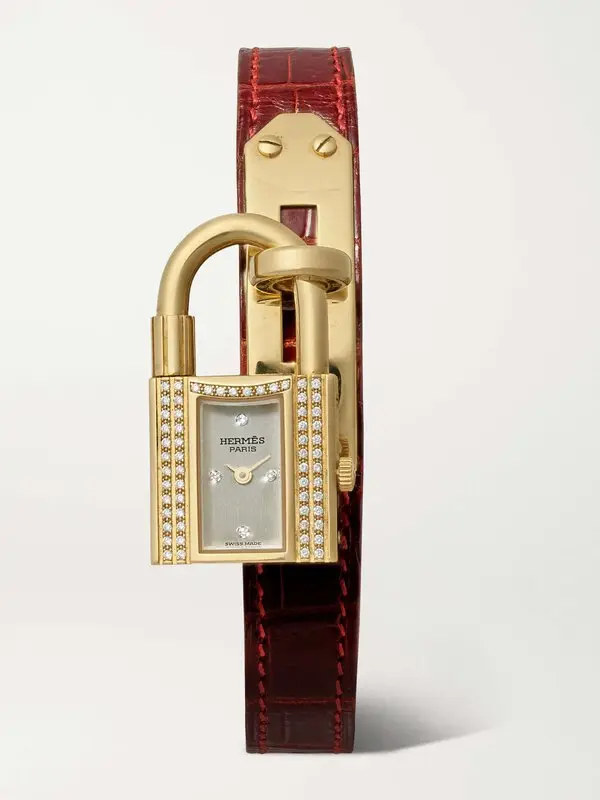 STEPHANIE WINDSOR Hermès Vintage 1995 Kelly 16mm 18-karat Diamond And Leather Watch - Gold