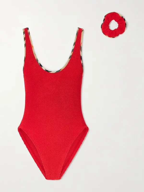 Burberry X Hunza G Faye Checked Crinkle Swimsuit - Red