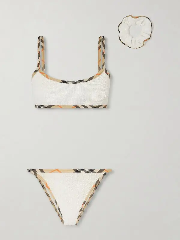 Burberry X Hunza G Tyler Checked Crinkle Bikini - White