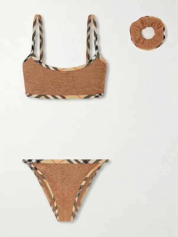Burberry X Hunza G Tyler Checked Original Crinkle Bikini - Brown