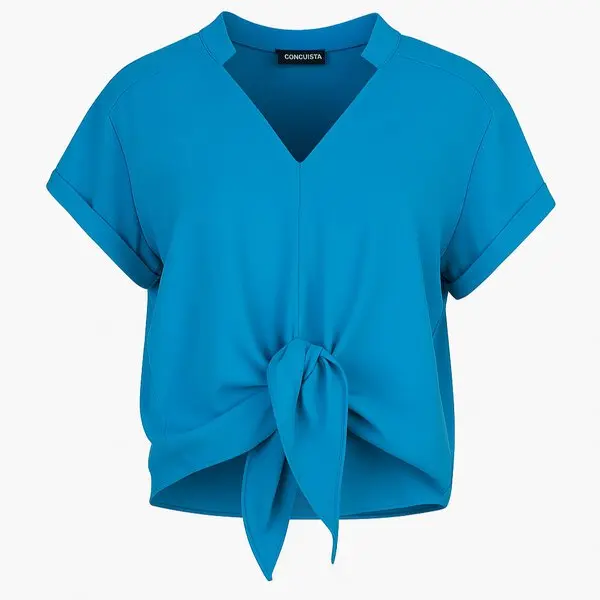 CONQUISTA Tie-front V-neck Blouse - Blue