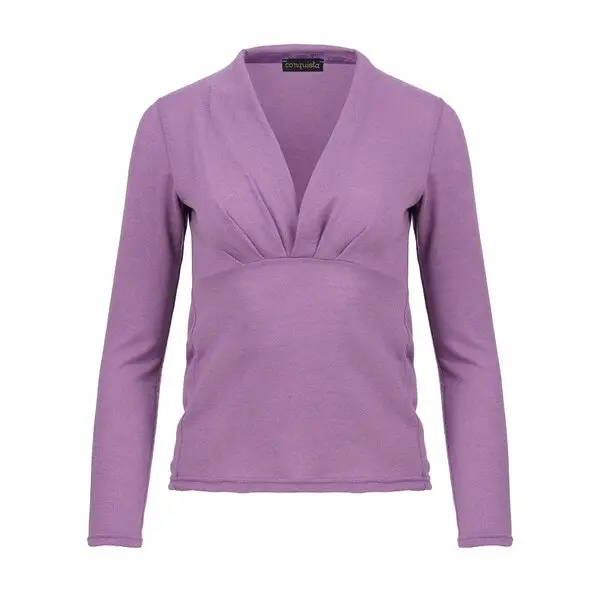 CONQUISTA Fitted V-neck Long Sleeve Knit Top - Purple