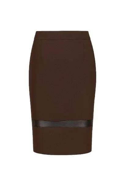 CONQUISTA Classic Straight Skirt With Faux Leather Panel
