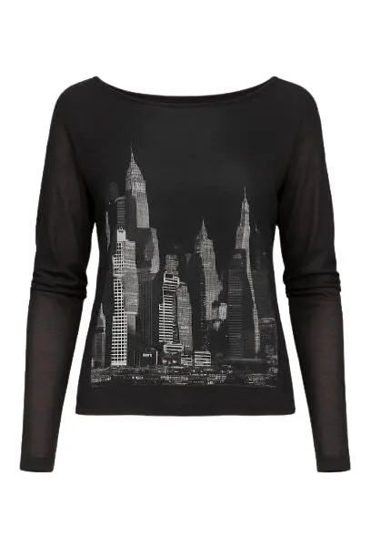 CONQUISTA Sheer Printed Long Sleeve Top