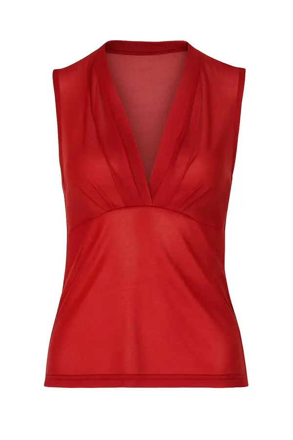 CONQUISTA Sleeveless V-neck Viscose Jersey Top - Red