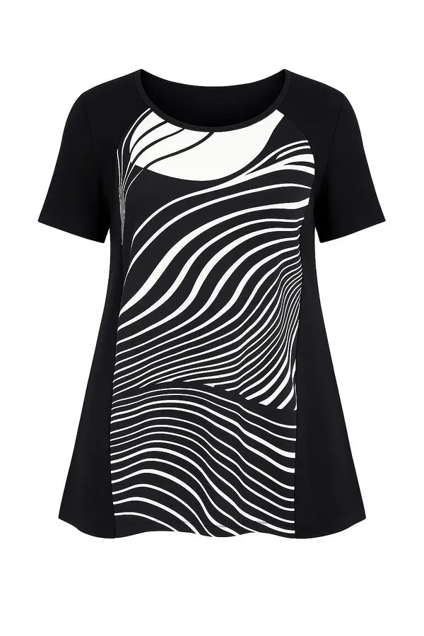 CONQUISTA Abstract Wave Print Tunic Top