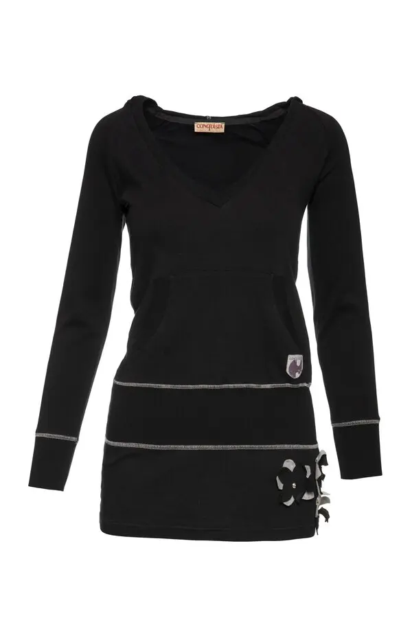 CONQUISTA Long Sleeve Hooded Tunic With Appliqué Detail
