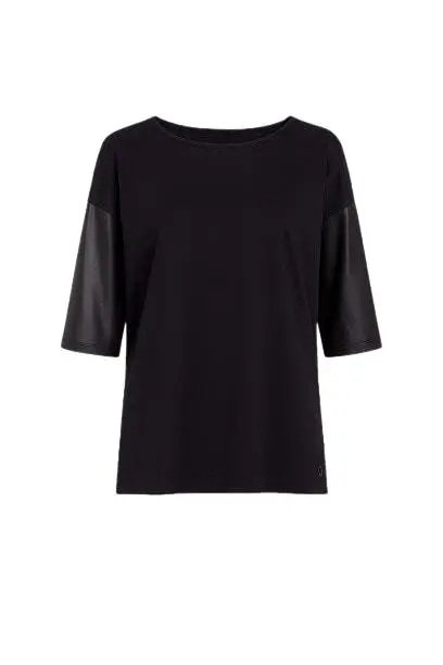 CONQUISTA Faux Leather Detail Top