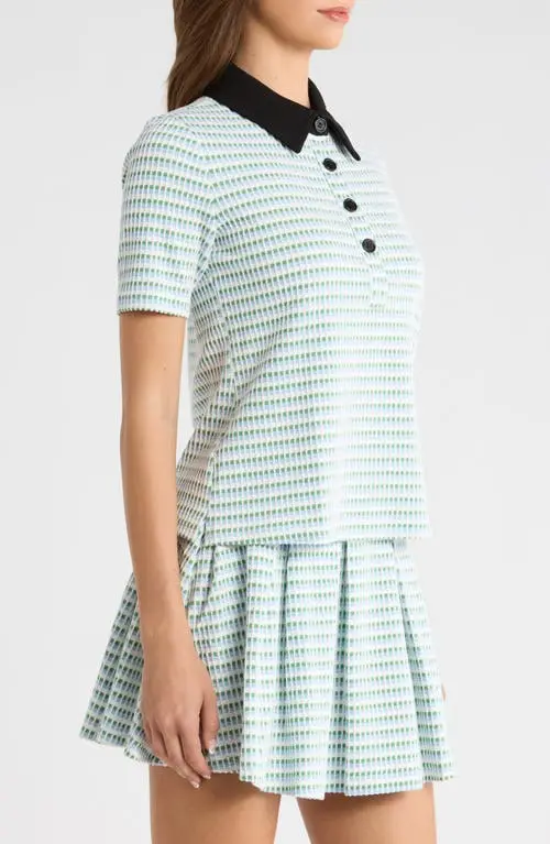 MAUDE CLUB Charlie Contrast Collar Geo Print Top