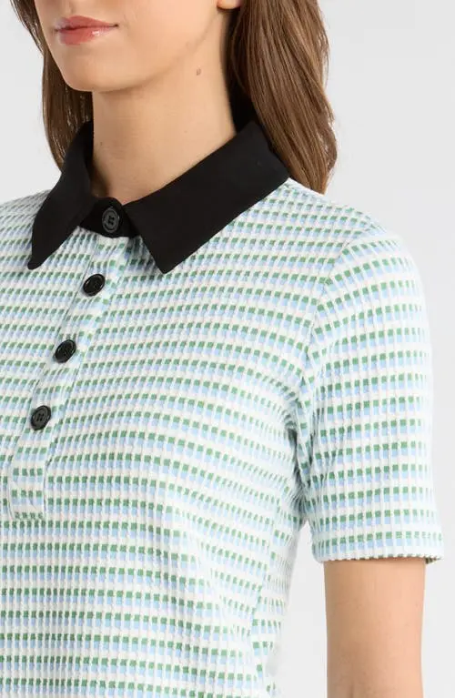 MAUDE CLUB Charlie Contrast Collar Geo Print Top
