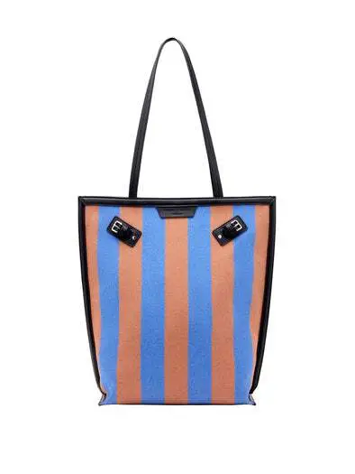 Proenza Schouler North South Days Tote In Striped Canvas - Sapphire/rust