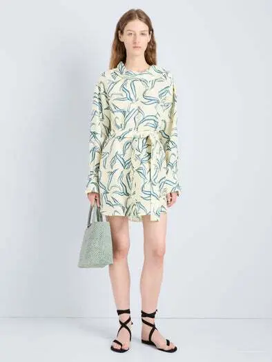 Proenza Schouler Laila Dress In Metalasse Silk Linen Floral Print - Pale Yellow Multi