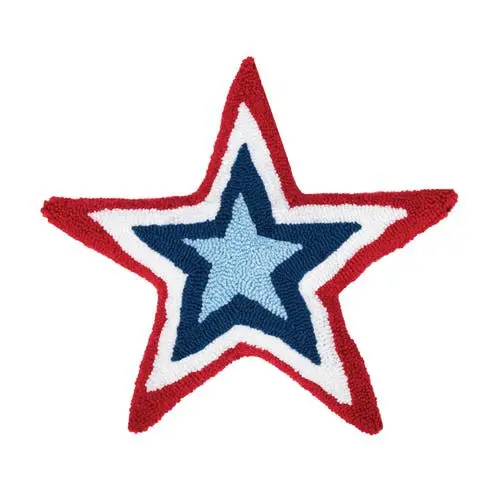 C&F HOME Patriotic Red White & Star Shaped Hooked Accent Throw Pillow, 18" X 18" - Blue