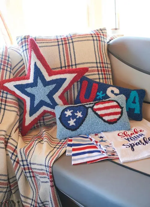C&F HOME Patriotic Red White & Star Shaped Hooked Accent Throw Pillow, 18" X 18"