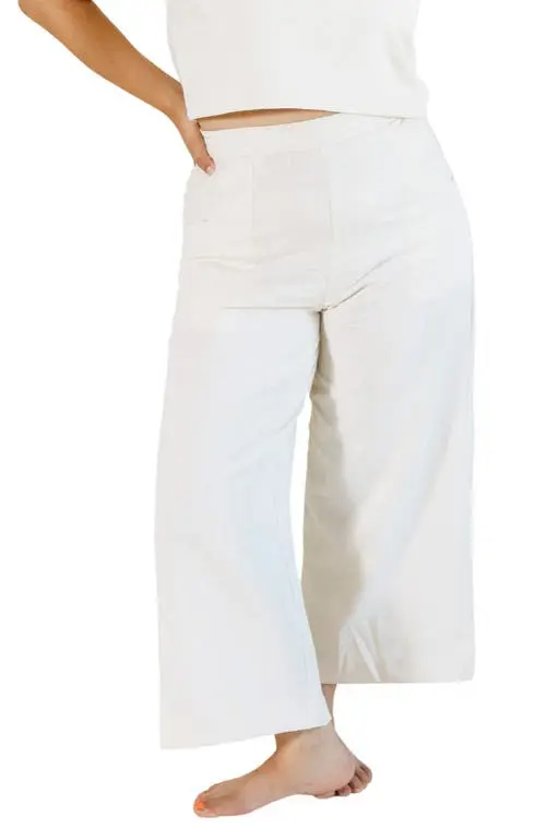 POPLINEN Plus Nin Linen Wide Leg Cropped Pants - Ivory