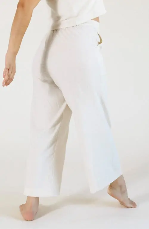 POPLINEN Plus Nin Linen Wide Leg Cropped Pants - Ivory