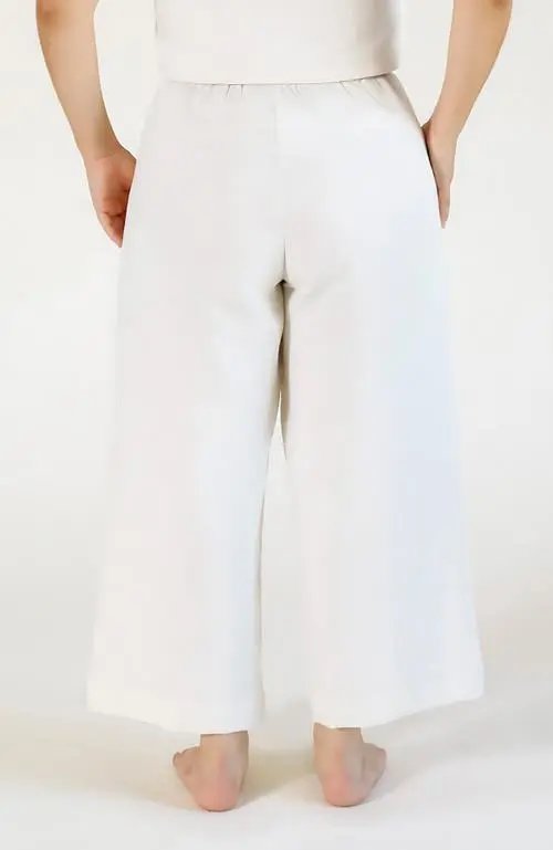 POPLINEN Plus Nin Linen Wide Leg Cropped Pants - Ivory