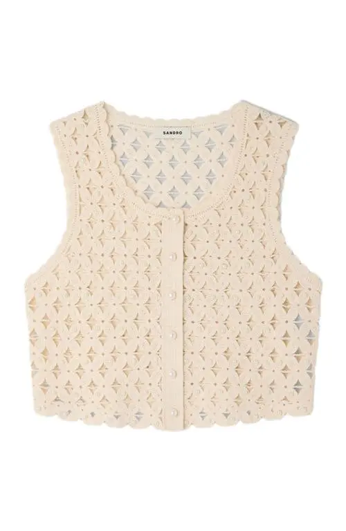 Sandro Beaded Crochet Cropped Cardigan - Ecru