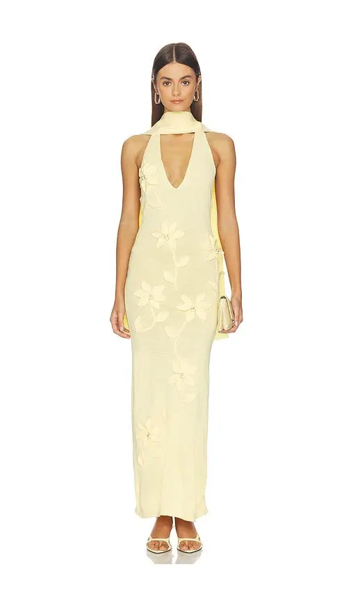 CAPITTANA Uchi Maxi Dress With Floral Embellishments - Yellow
