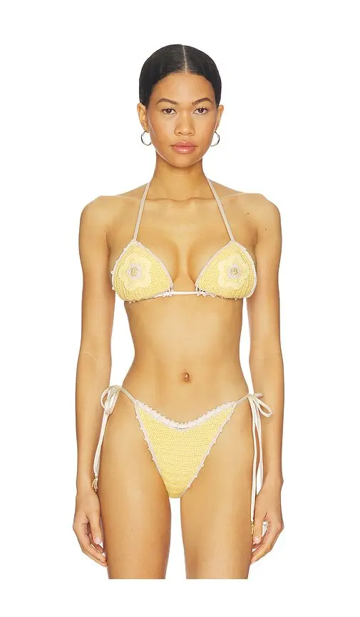 CAPITTANA Flower Embellished Halterneck Top - Yellow