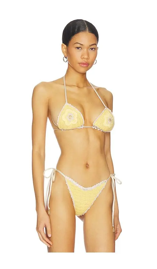 CAPITTANA Embroidered Floral Triangle Bikini Top