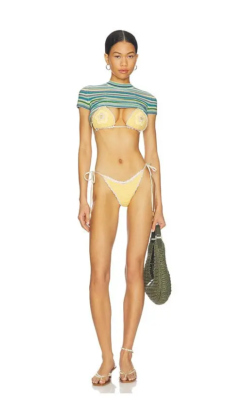 CAPITTANA Embroidered Floral Triangle Bikini Top