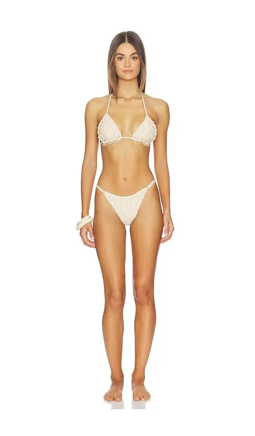 CAPITTANA Giavanna Triangle Bikini Top With Beaded Fringe