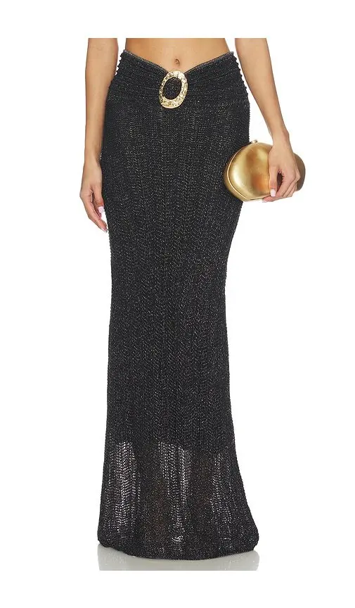CAPITTANA Metallic Knit Full Length Skirt