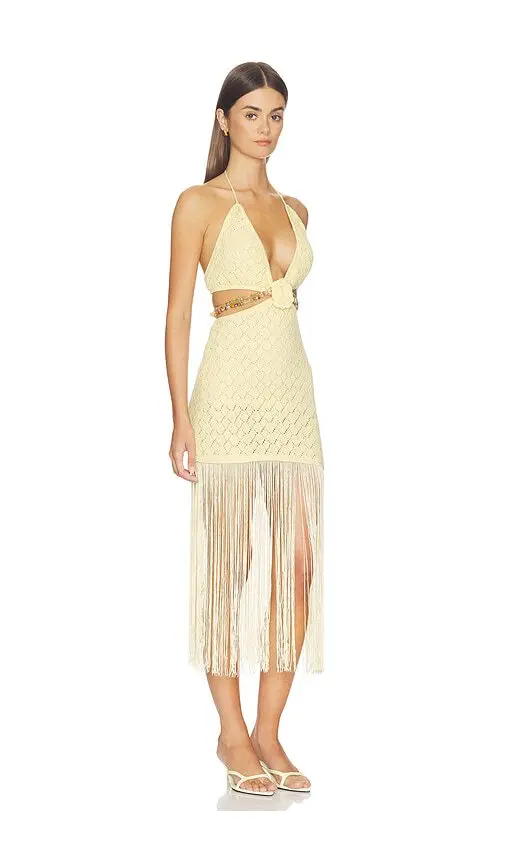 CAPITTANA Zoe Knit Halterneck Dress With Fringe