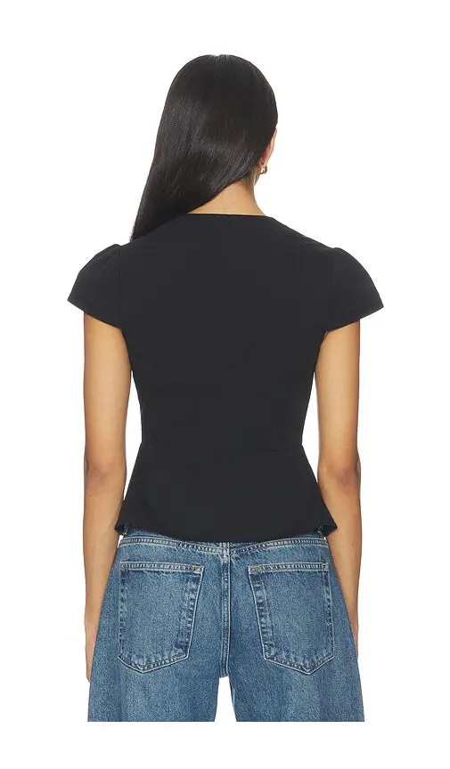 Lioness Kendall Top With Puff Sleeves And Front Tie Detail - Noir