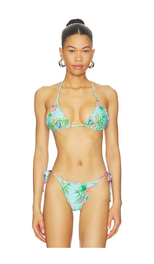 PQ Embroidered Lettuce Edge Triangle Bikini Top - Solana