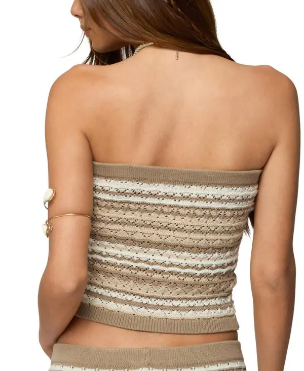 EDIKTED Striped Pointelle Knit Tube Top