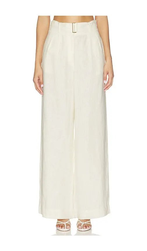 HEVRON Alina Linen Wide Leg Trousers - Ivory