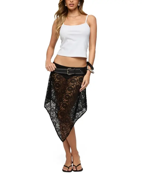 EDIKTED Sheer Lace Handkerchief Midi Skort