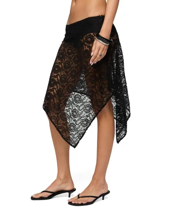 EDIKTED Sheer Lace Handkerchief Midi Skort