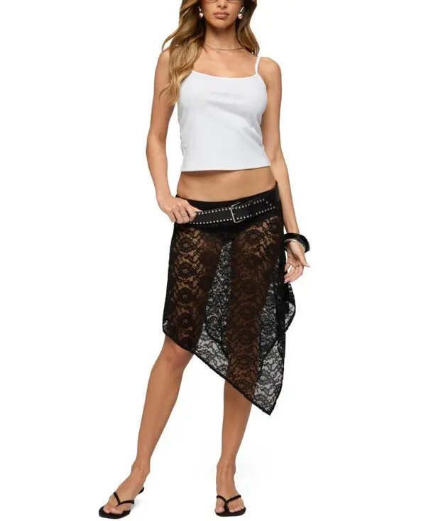 EDIKTED Sheer Lace Handkerchief Midi Skort