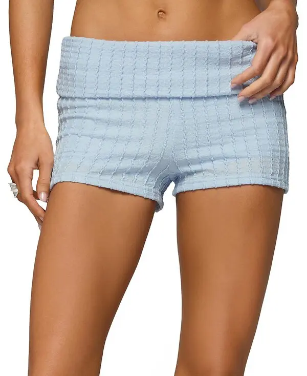 EDIKTED Iyara Textured Knit Foldover Micro Shorts - Light-blue