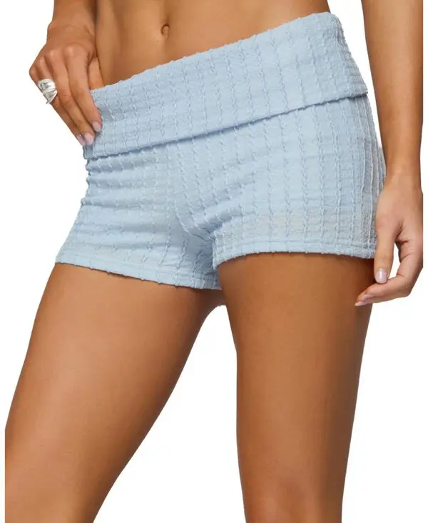 EDIKTED Iyara Textured Knit Foldover Micro Shorts