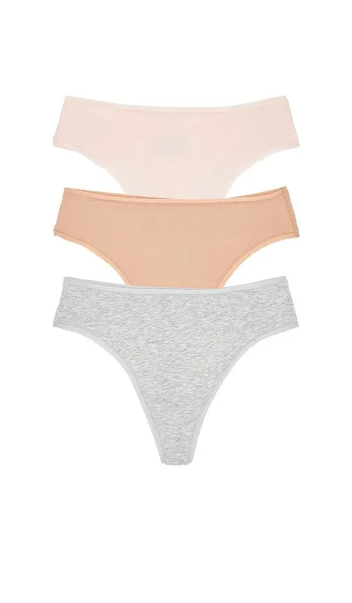 Natori Bliss Bare Cotton Thong 3-pack In Nude,grey - Grey Heather  Buff & Peach Whipe