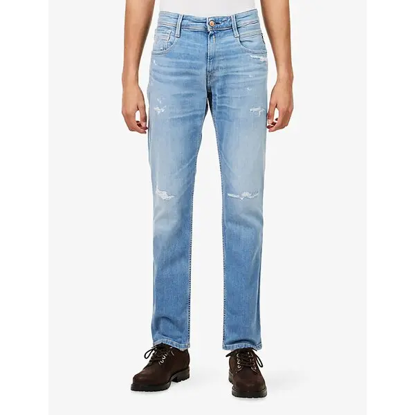 REPLAY Anbass Slim-fit Stretch-denim Jeans - Medium Blue