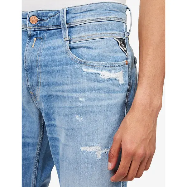 REPLAY Anbass Slim-fit Stretch-denim Jeans - Medium Blue