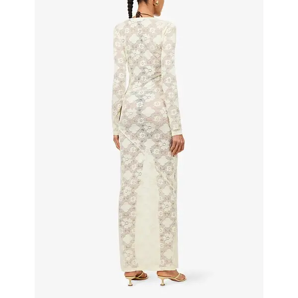 HYPHEN Long-sleeve Semi-sheer Lace Maxi Dress