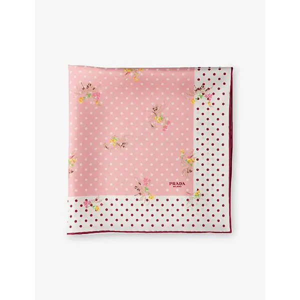 Prada Floral And Polka-dot Print 55 Silk-twill Scarf - Pink