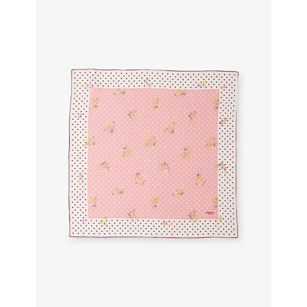 Prada Floral And Polka-dot Print 55 Silk-twill Scarf