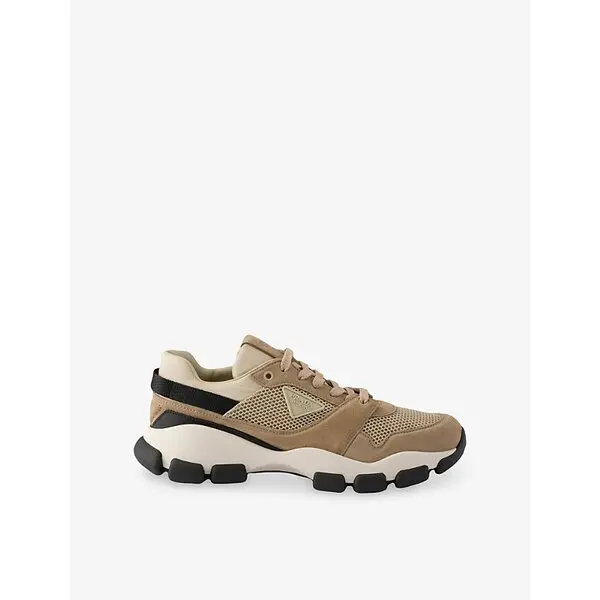 Prada Panelled Mesh And Suede Low Top Trainers - Neutral