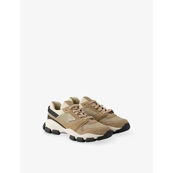 Prada Panelled Mesh And Suede Low Top Trainers - Neutral