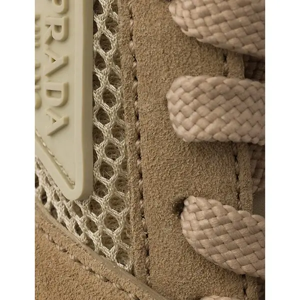 Prada Panelled Mesh And Suede Low Top Trainers - Neutral