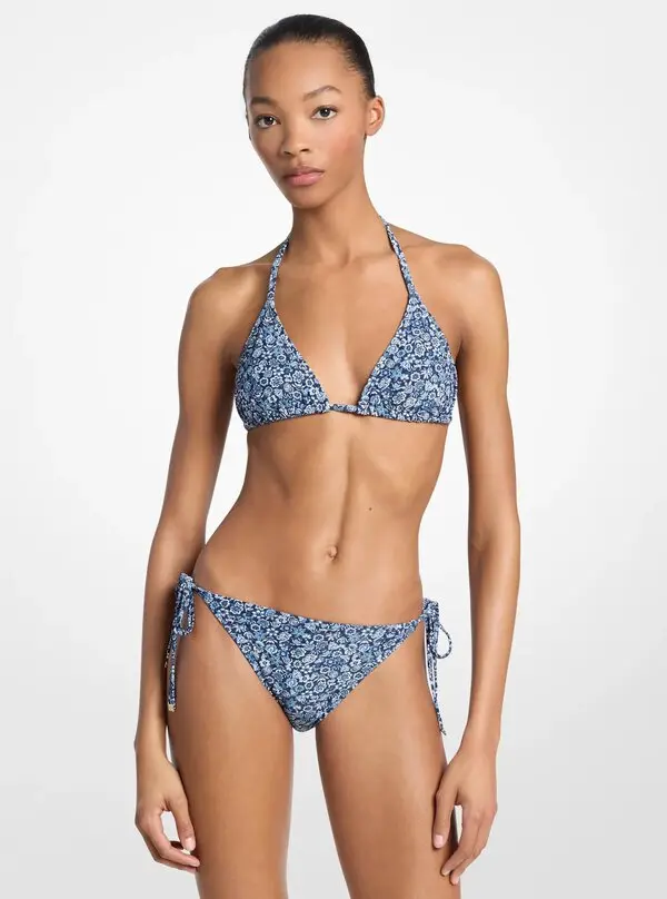 Michael Kors Floral Print Bikini Top - Blue