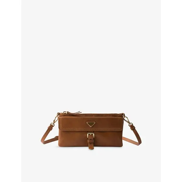 Prada Logo Plaque Leather Pouch - Brown